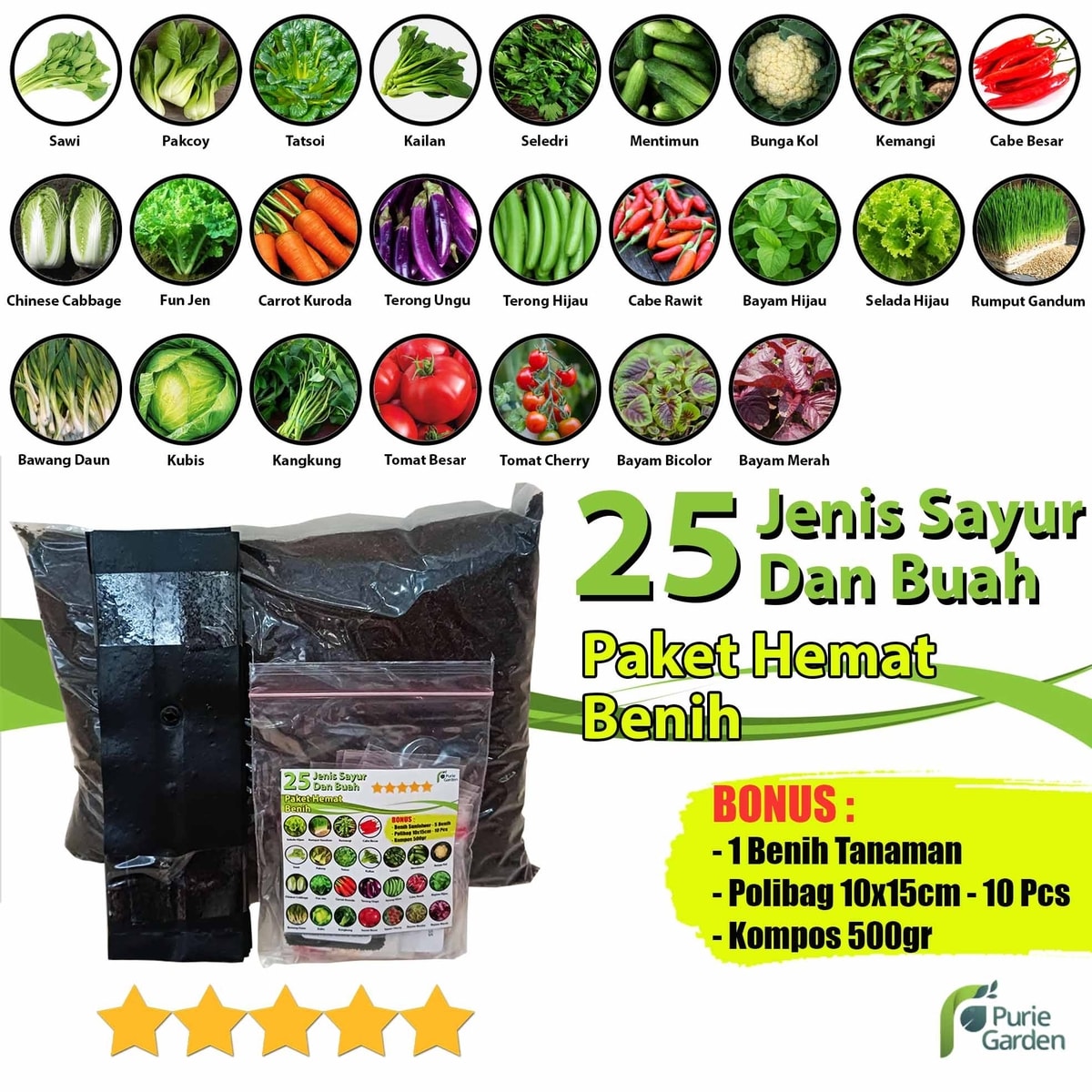 Paket Bibit / Benih 25 Jenis Sayur dan Buah Lengkap
