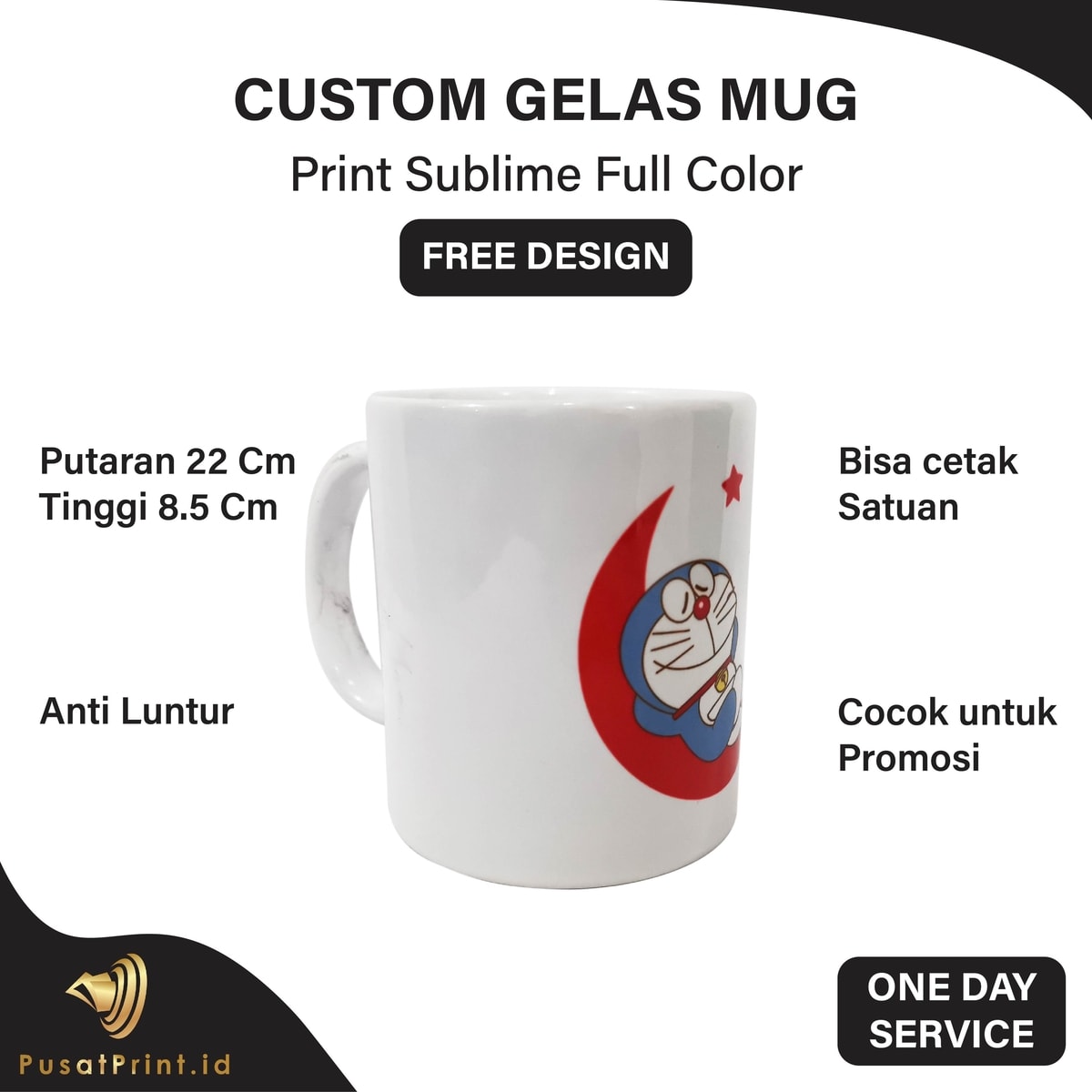 Custom Mug Polos 8,5x22 Harga Murah Souvenir/ Promosi Print 1 sisi