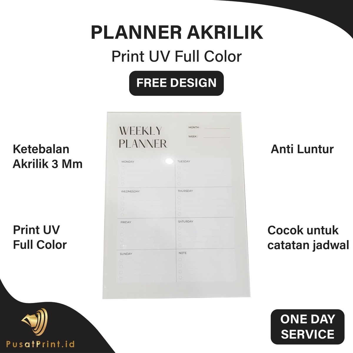 Custom Planner Akrilik 3MM Harga Murah Souvenir/Promosi Print UV
