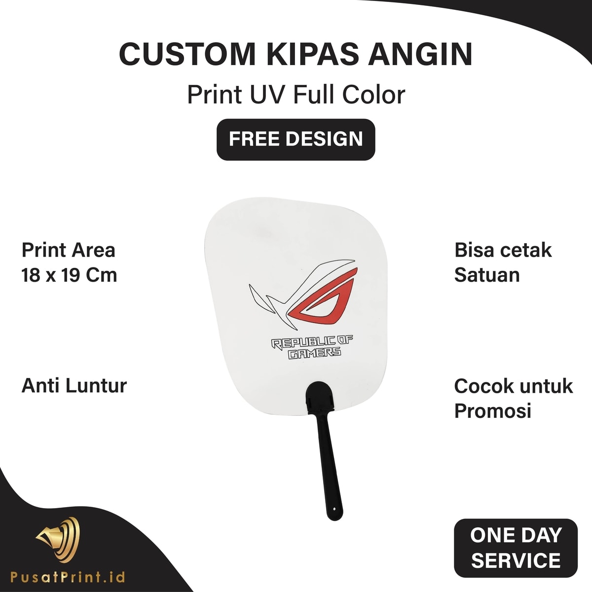 Custom Kipas Polos 18x19 Murah Souvenir/Promosi Print UV
