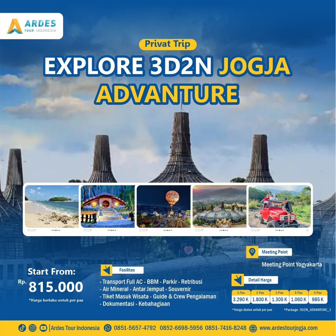 Paket Tour Jogja 3 Hari 2 Malam Jogja Adventure 1 (JA 1)