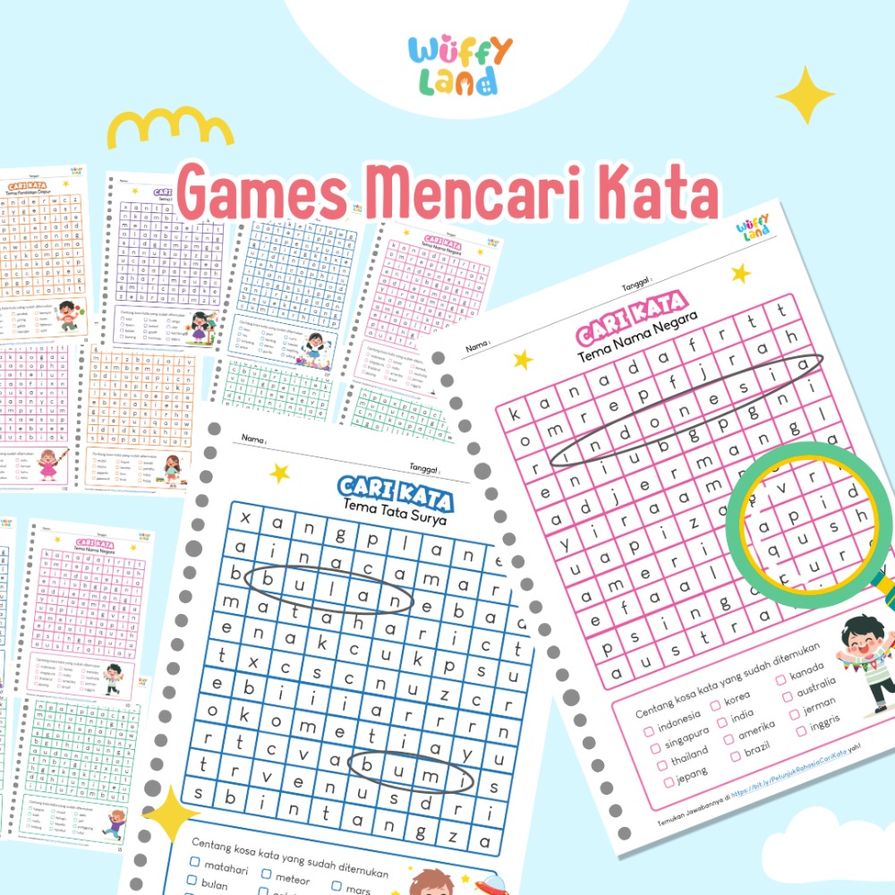 Wuffyland Worksheet Edukasi Anak Indonesia Murah Aktivitas Mencari Kata