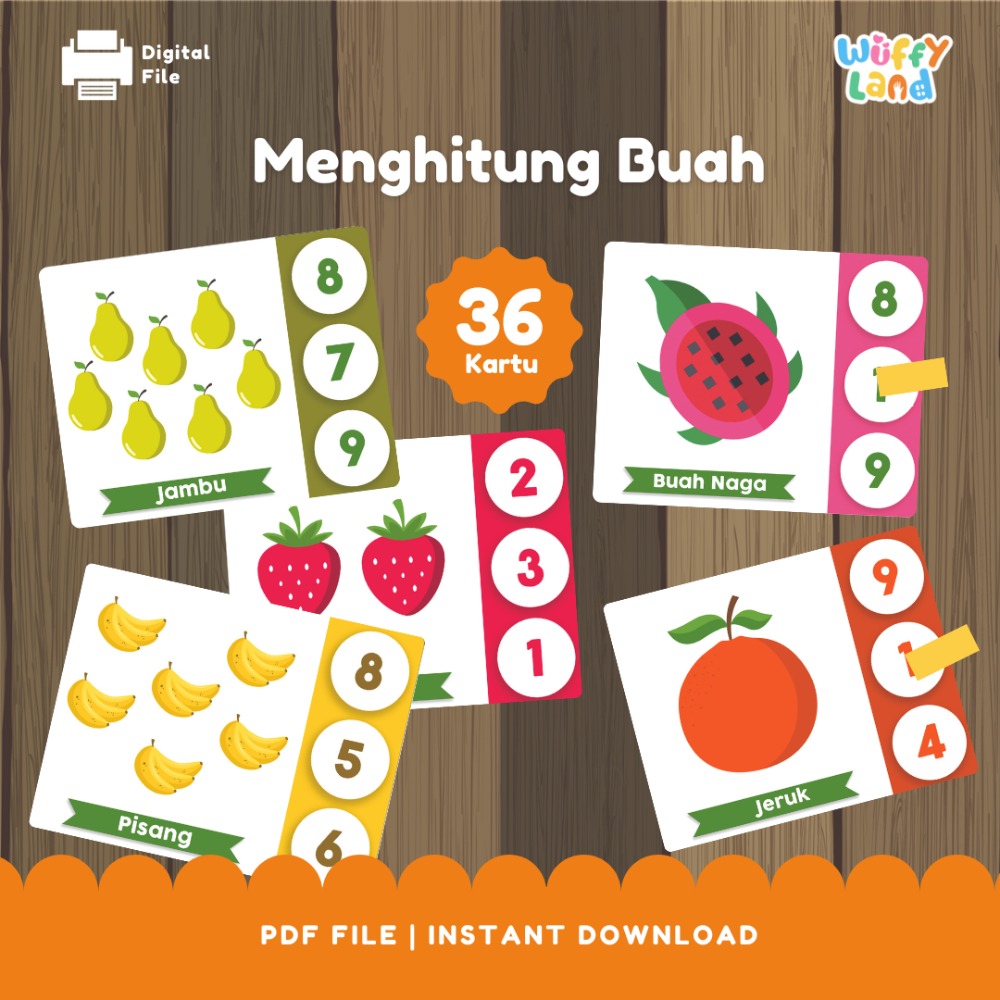 Wuffyland Worksheet Edukasi Anak Indonesia Murah Printable Menghitung Buah