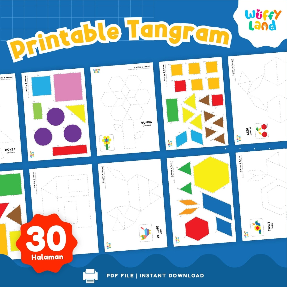Printable Tema Gunting Tempel Tangram