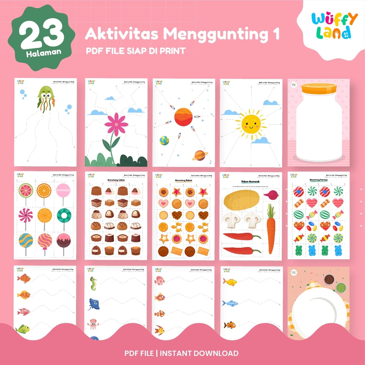 Wuffyland Worksheet Edukasi Anak Indonesia Murah Printable Tema Menggunting