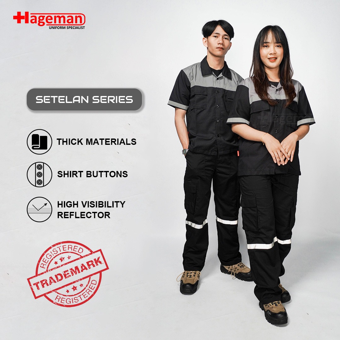 Wearpack Safety Setelan Lengan Pendek Warna Hitam-Abu Muda (HG.STL-17)