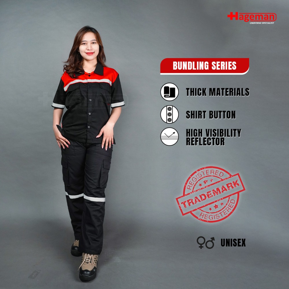Wearpack Safety Setelan Lengan Pendek Warna Hitam-Merah (HG.STL-19)