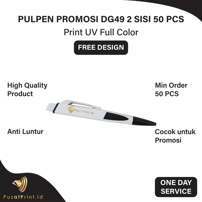 Custom Pulpen/Bolpoin Promosi Gepeng 50 Pcs 2 Sisi Termurah PRINT UV